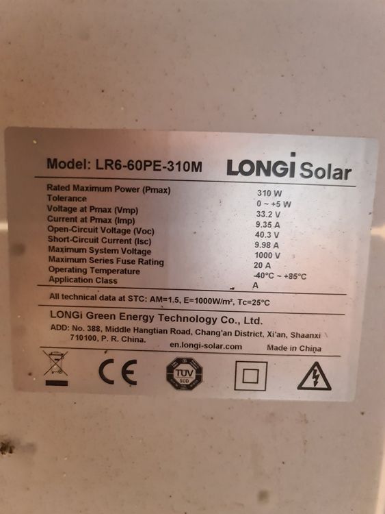 Longi Solar Solarpanel 310 Watt PV Solar Modul Solarmodul (Gebraucht ...