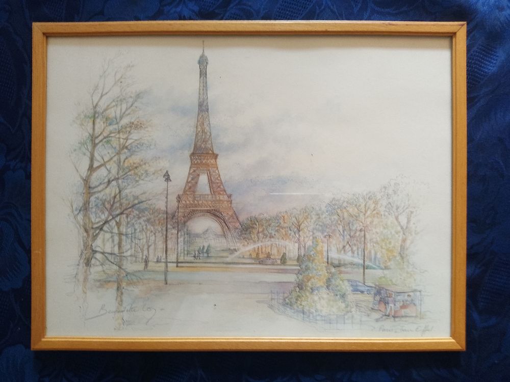 Aquarell Paris Eiffelturm Gemälde Bild gerahmt signiert | Kaufen auf Ricardo