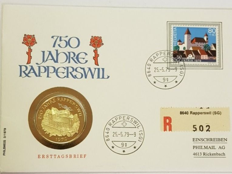 Silbermedaille 750 Jahre Rapperswil,Vergoldt. (Neu und originalverpackt) in Zürich für CHF 17 ...