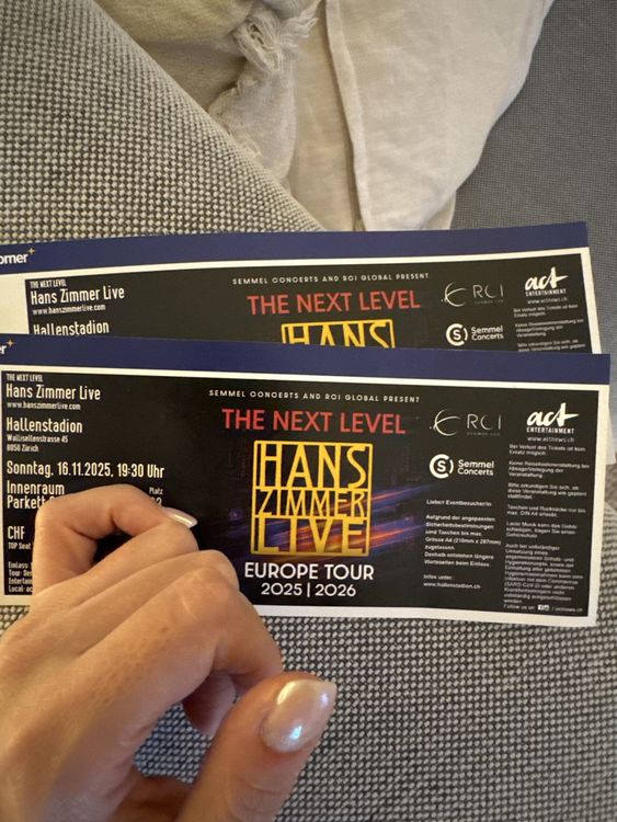 2x Hans Zimmer Live tickets, Zurich 16.11.2025 (Neu und ...