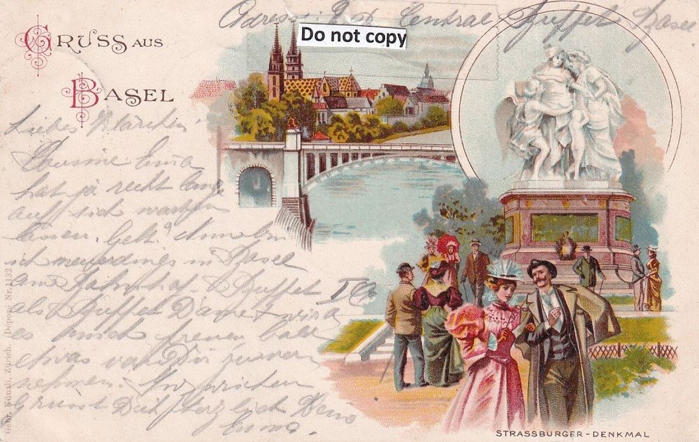Basel BS und Leute beim Strassburger-Denkmal um 1901 | Kaufen auf Ricardo