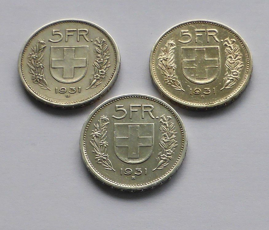3x 5 Franken 1931 - 13 Sterne über Kopf - ABARTEN (Gebraucht) in Buochs für CHF 37 – mit ...