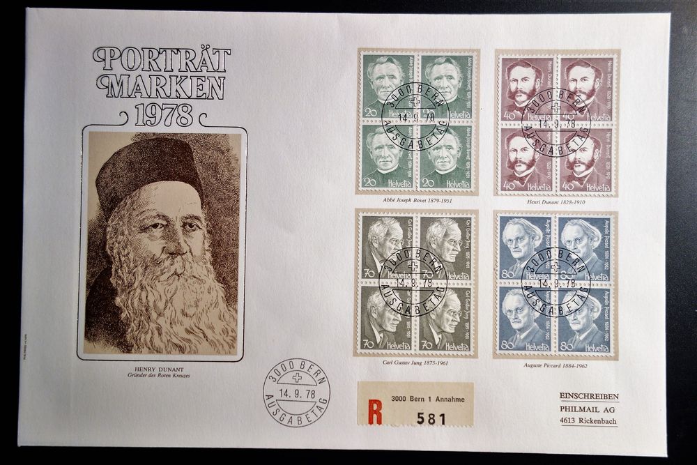 1978 FDC Grossbrief Portraits V. mit Viereblöcken (Gebraucht) in Mettmenstetten für CHF 9.9 ...