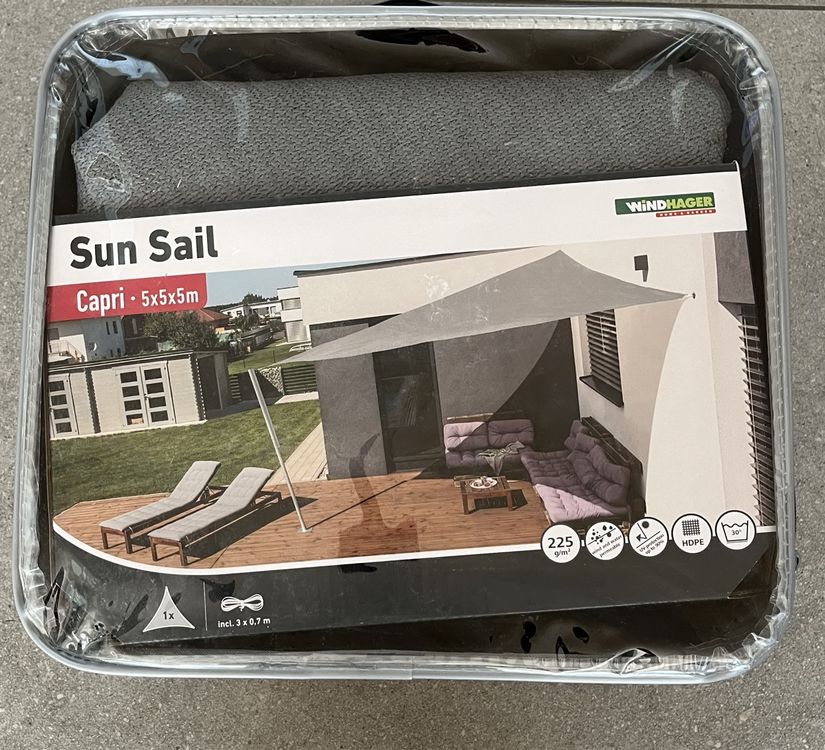 Windhager Sonnensegel Sun Sail Capri 5x5x5m (Neu und originalverpackt) in Cama für CHF 2 – mit ...