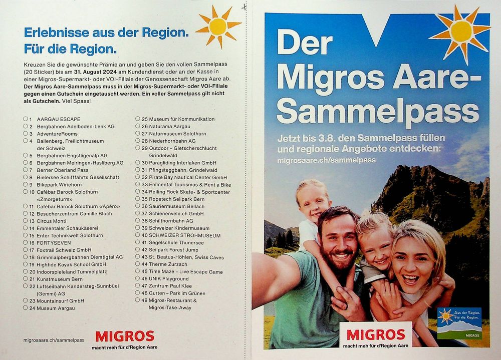 Migros Aare Sammelspass 20 Stickers = volle Karte (Neu (gemäss Beschreibung)) in Reitnau für CHF ...