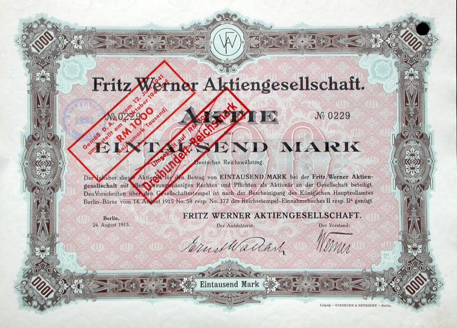 Fritz Werner AG Berlin, Berlin - 1915 (Gebraucht) in Solothurn für CHF ...