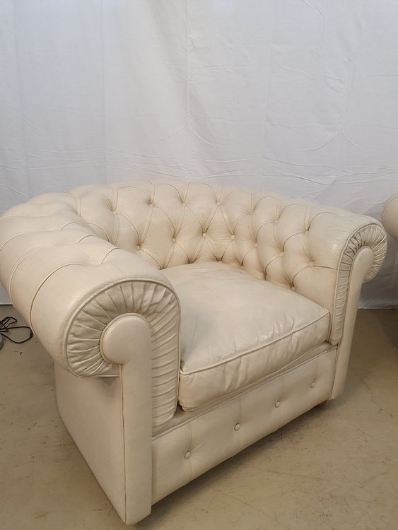 Chesterfield Ledersofa & Sessel in Weiss (Ref. Nr. 289) (Gebraucht) in ...