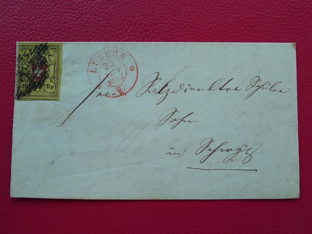 1852: 16II, T.8 E-RU, +Eckrandstück LUZERN nach Schwyz (Gebraucht) in ...
