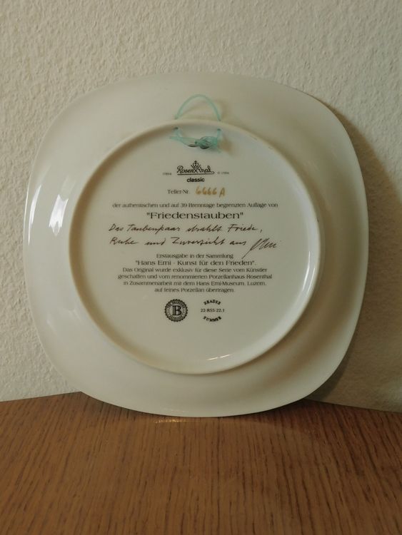 Friedenstauben Hans Erni Teller. (Gebraucht) in Emmenbrücke für CHF 55 – mit Lieferung auf ...