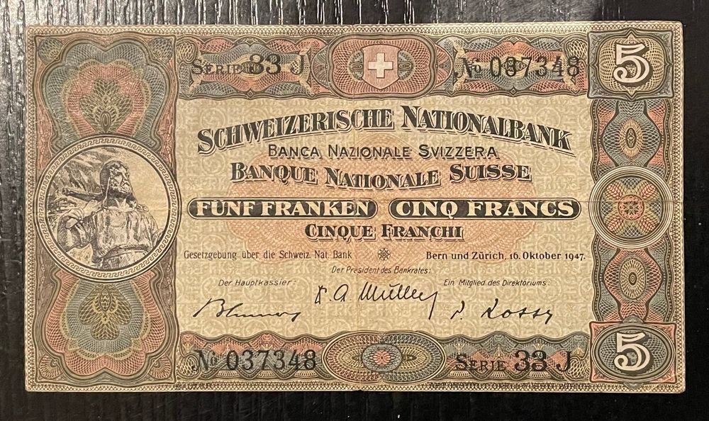 Banknote 5 Franken Schweiz Note Tell Sammler selten rar Deko | Kaufen ...