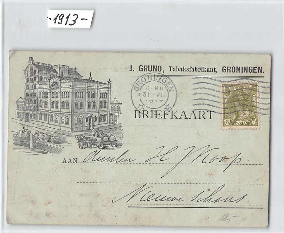 Werbekarte j.GRUNO GRONINGEN 1913 (Gebraucht) in Lufingen für CHF 4.5 – mit Lieferung auf ...