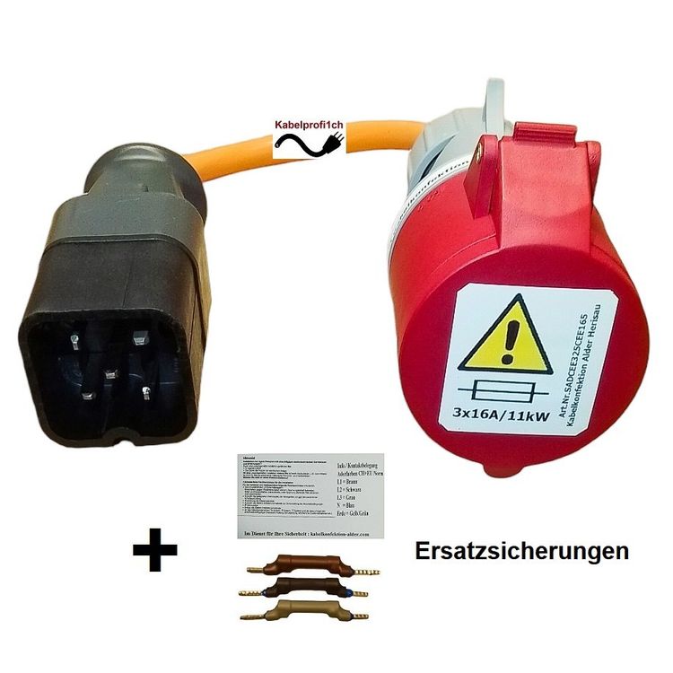 J15 Stecker - CEE32-5 Kupplung 1,5m Adapter gesichert 11kW (Neu (gemäss Beschreibung)) in ...