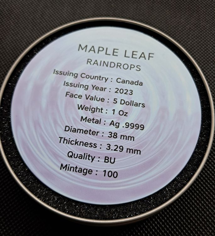 1 OZ Silber Maple Leaf 2023, Raindrops: Lim. 100STK. (Neu und originalverpackt) in Weinfelden ...
