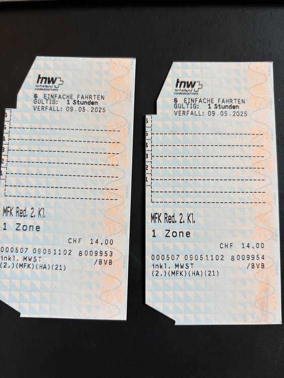 Mehrfahrtenkarte, Halbtax ½, 6 Fahrten, Basel, TNW (Gebraucht) in ...