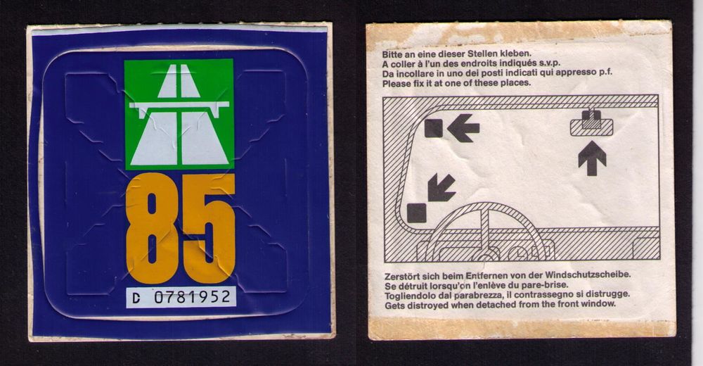 1985_1. AUTOBAHNVIGNETTE DER SCHWEIZ !!! (Gebraucht) in Marthalen für ...