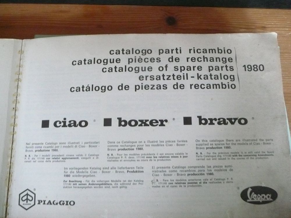 VESPA ERSATZTEIL-KATALOG PIAGGIO CIAO BRAVO BOXER 1980 | Kaufen auf Ricardo