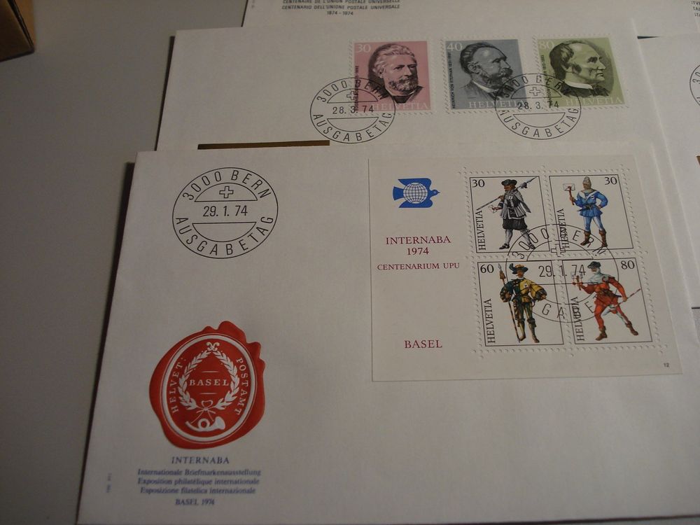 Sondermarken 1974, FDC Satz, Block + 4erblocks, 5 Belege (Gebraucht) in Niederwil AG für CHF 1 ...