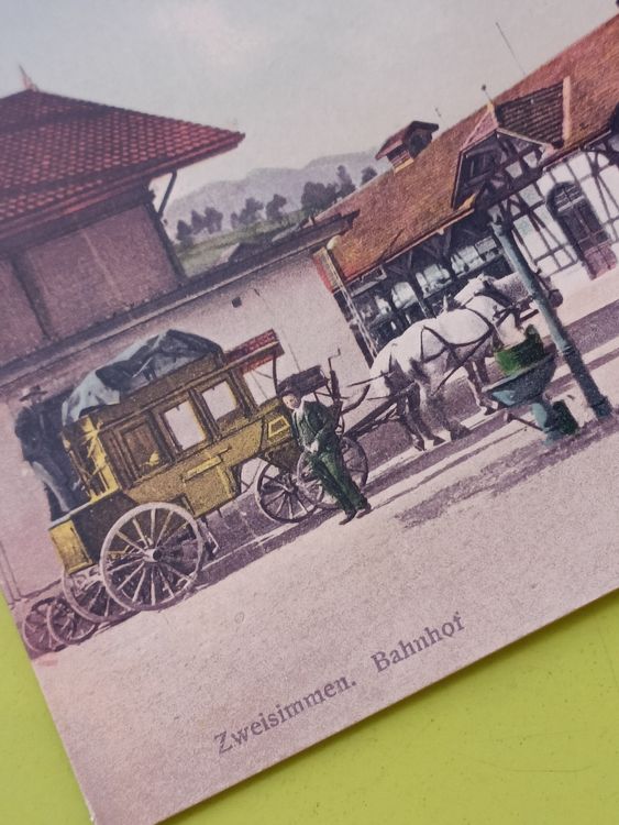 alte PK / Zweisimmen Bahnhof mit Postkutsche | Kaufen auf Ricardo