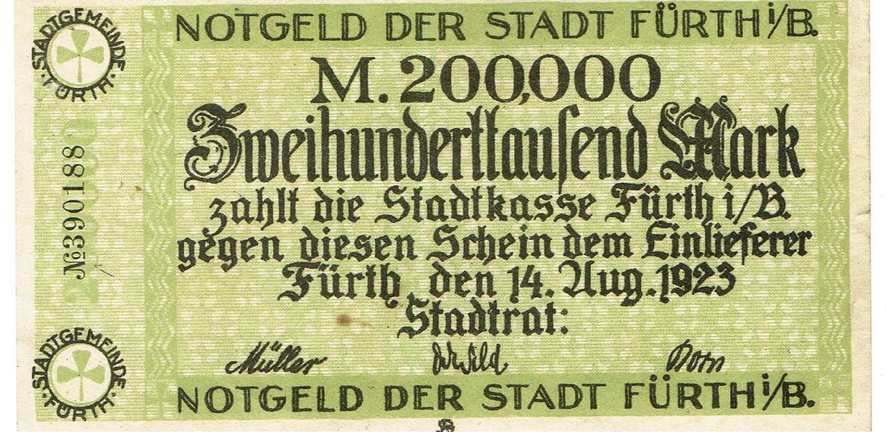 Fürth Bayern 200000 Mark 14.08.1923 KN Schwarz VZ+-VZ++ (Gebraucht) in ...