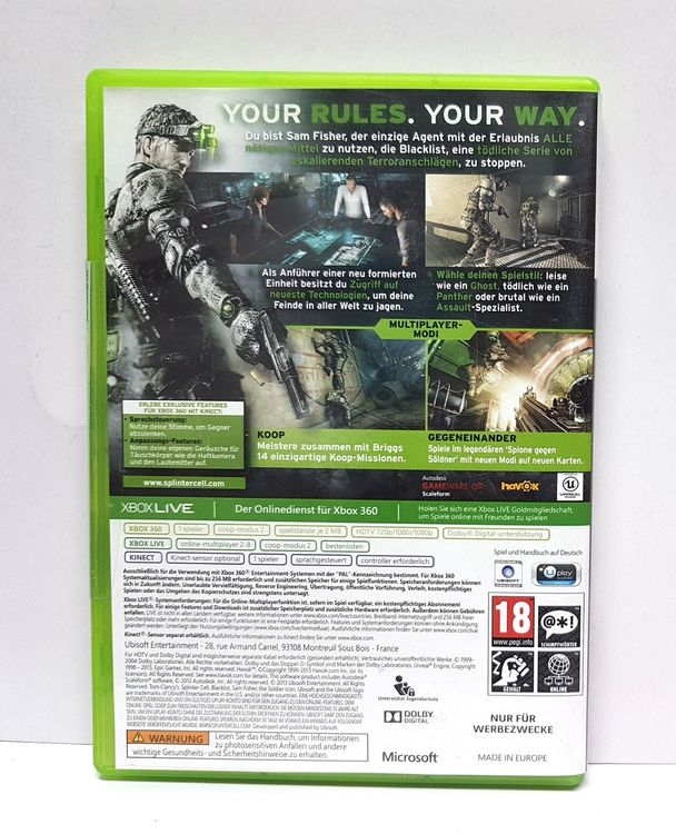 Tom Clancy's Splinter Cell Blacklist Kinect Xb360 (Gebraucht) in ...