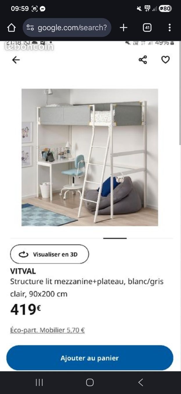 Lit mezzanine enfant avec bureau et sommier intégré (D'occasion) à ...