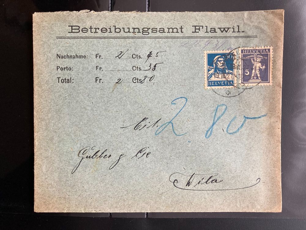 Schweiz 1927 NN-Brief B.Amt Flawil MiF 30+5 Tellkopf u -knab (Gebraucht) in Liestal für CHF 2 ...
