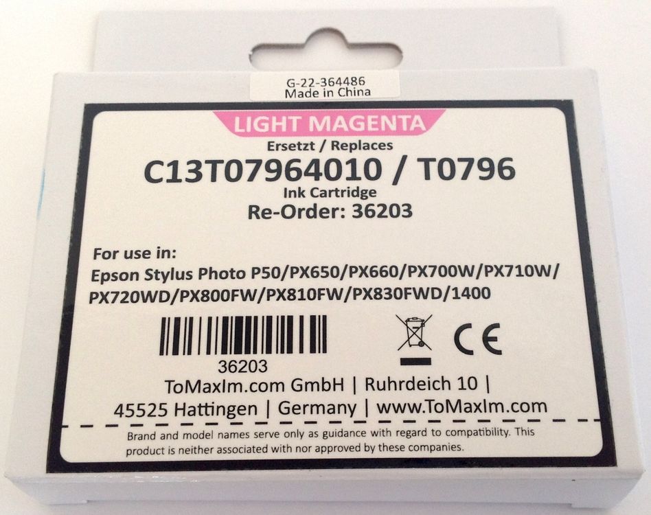 ToMaxim Tinte Patrone T0796 Light Magenta refill (Epson C13T (Neu und ...