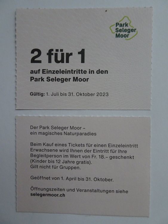 1 Gutschein Park Seleger Moor | Kaufen auf Ricardo