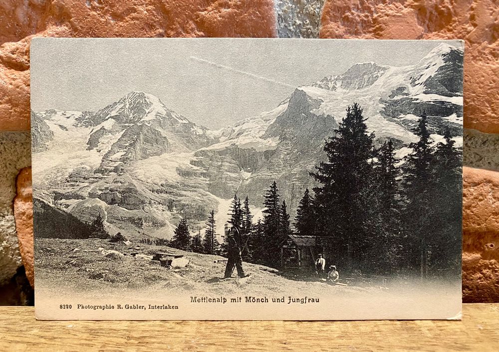 1907 - Antike AK Mettlenalp mit Mönch & Jungfrau - belebt (Gebraucht) in Root für CHF 1 – mit ...