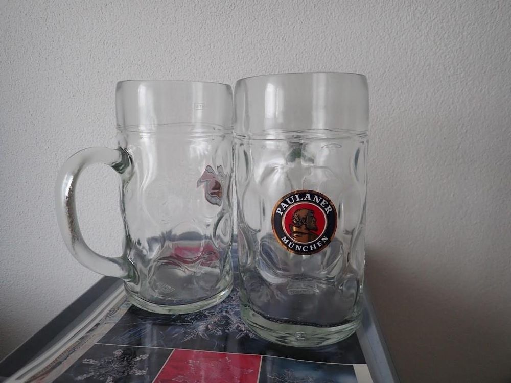 2 Paulaner Bierhumpen Bierkrug Glas 1 Liter Volumen (Neu (gemäss ...