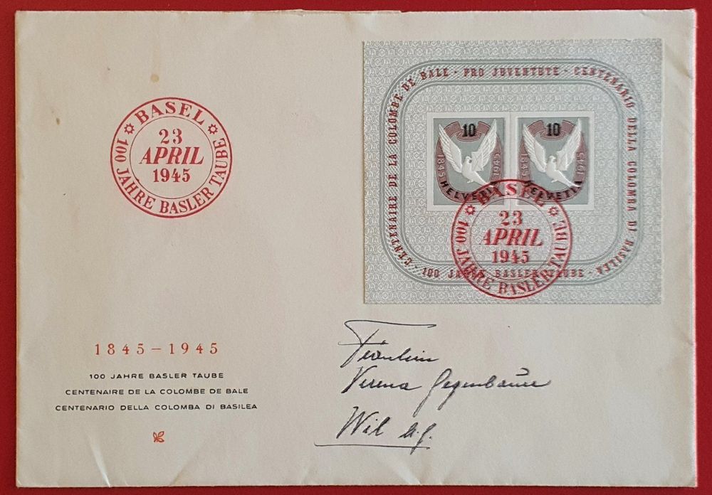 100 JAHRE BASLER TAUBE BLOCK 23 BASEL WIL ST. GALLEN 1945 (Gebraucht) in Düdingen für CHF 19.5 ...