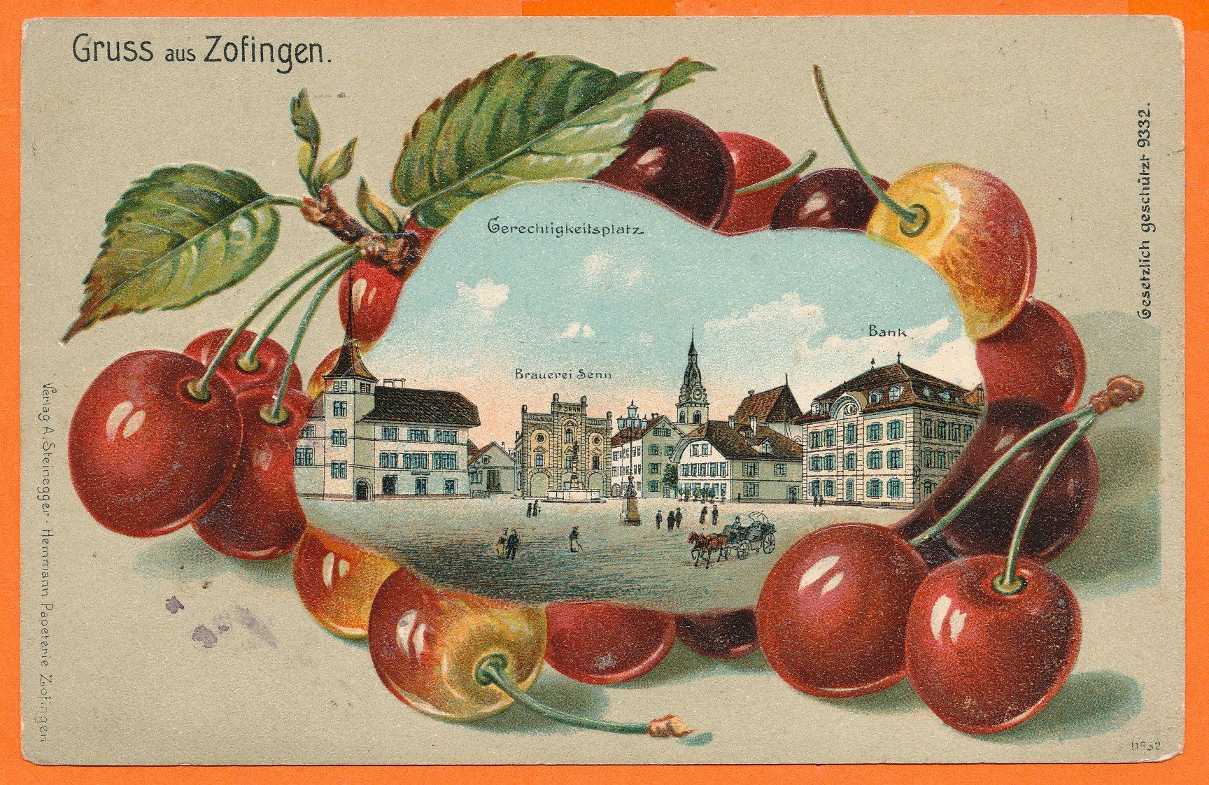 Gruss aus ZOFINGEN / AG - Prägedruck mit Kirschen - 1903 (Gebraucht) in ...