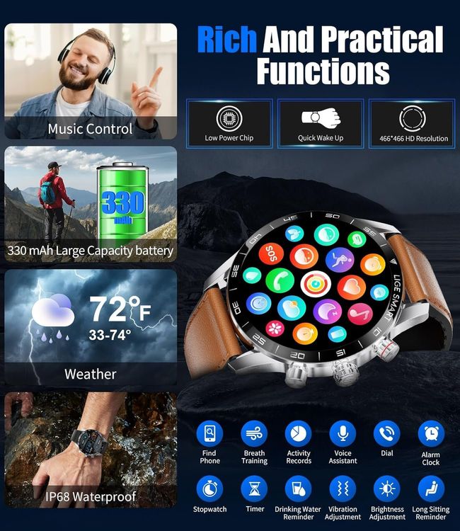 Smartwatch AMOLED-Display Fitnessuhr Sportuhr Android iOS | Acheter sur ...