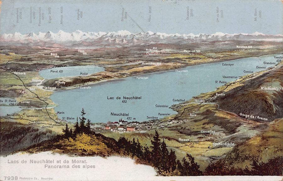 Vogelschau-AK: Lacs de Neuchâtel et Morat, datée 1907 (Gebraucht) in ...