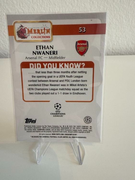 Topps Merlin – Ethan Nwaneri – Arsenal – Rookie (Gebraucht) in Cheyres ...