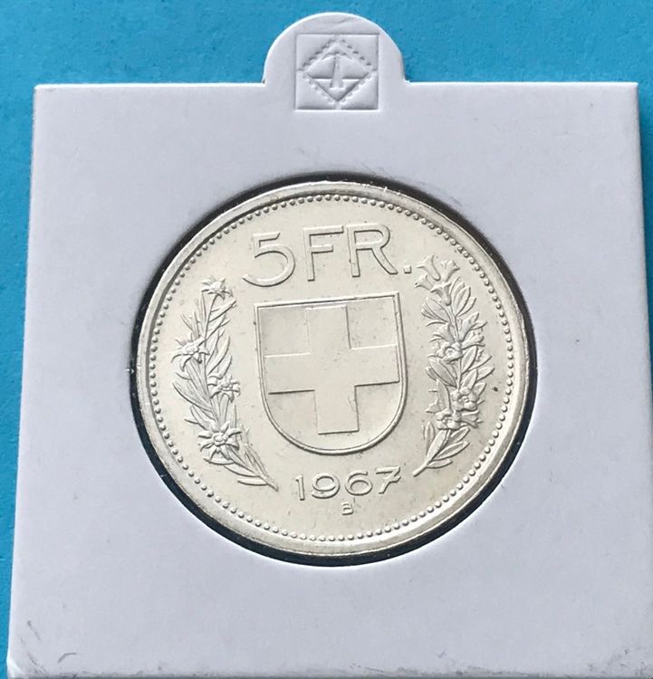 ABART Silber 5 Franken-Münze 3 Sterne vor Gesicht 1967 (Gebraucht) in Zuerich für CHF 83 – mit ...