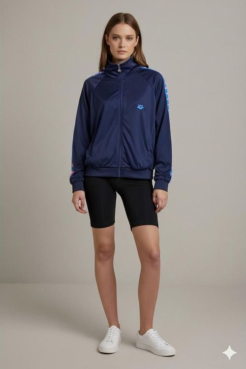 Arena Navy Blue Track Jacket with Pink & Blue Stripe Details (Gebraucht ...