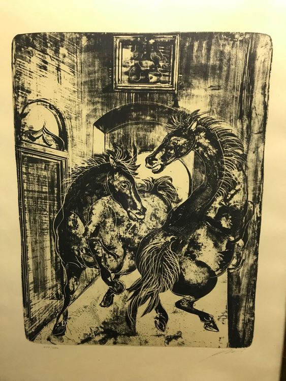 Hans Erni- Zwei Pferde vor dem Eingang zum Schloss La Sarraz | Kaufen auf Ricardo