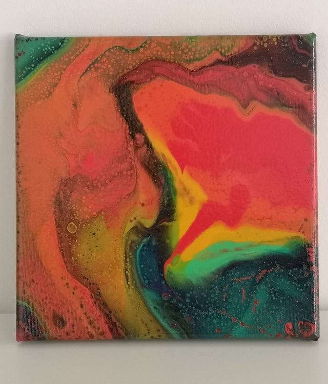 Pouring Bild auf Leinwand, 25 x 25 cm, Unikat | Kaufen auf Ricardo