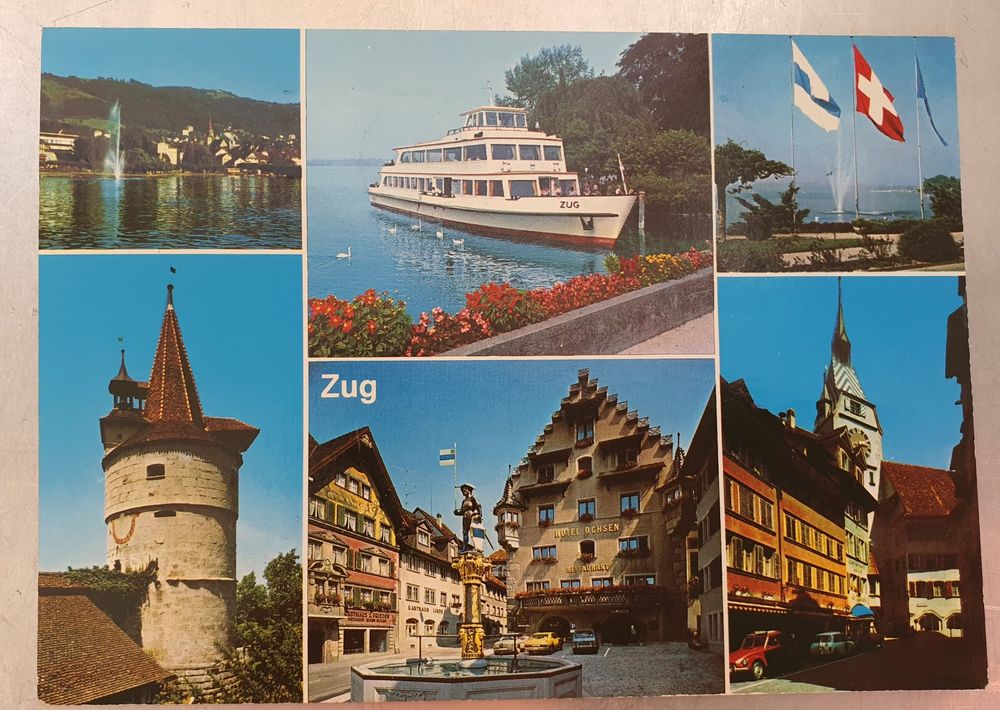 AK Zug ZG 6-Bild-Karte Motorschiff Zug See Altstadt gel.1982 (Gebraucht ...