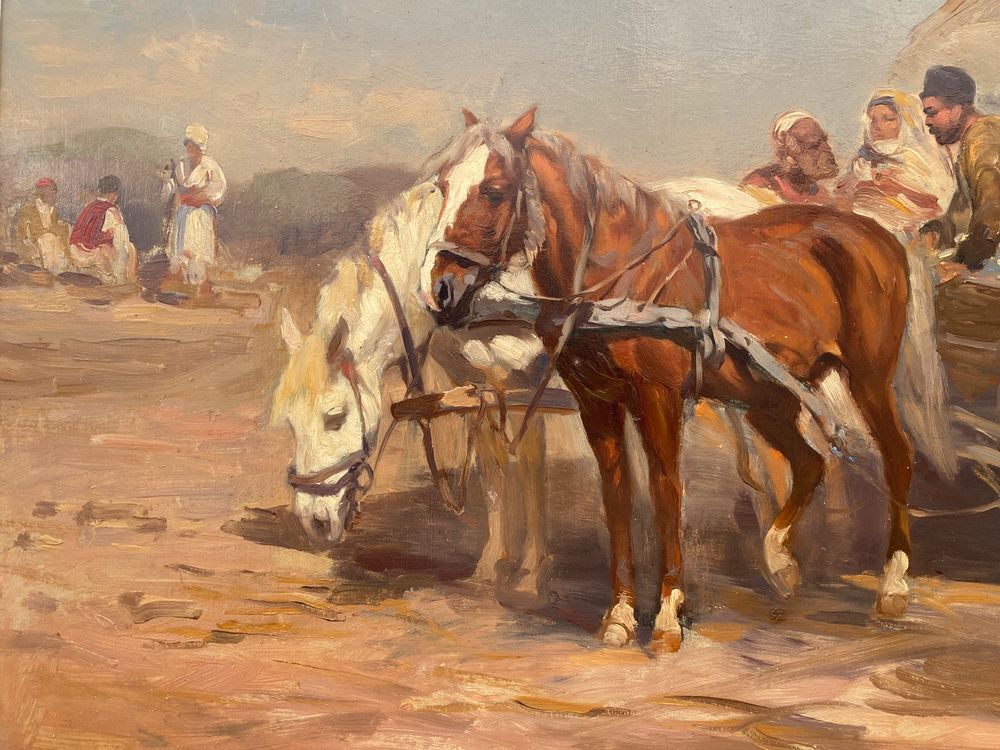 Edles antikes Ölgemälde Pferdefuhrwerk im Orient, Jon Popp (Gebraucht ...