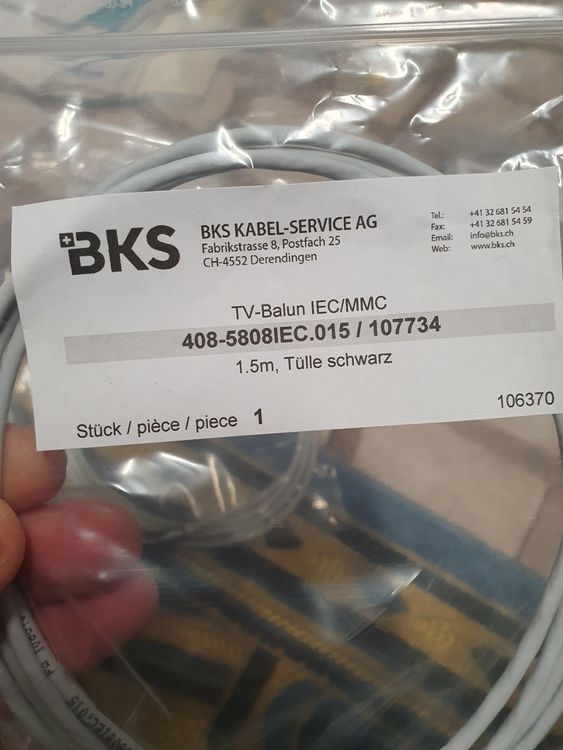 BKS 408-5808IEC.015 TV-Balun IEC/MMC, 1.5m, Tülle schwarz (Neu und ...
