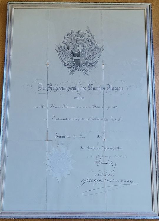 Ernennungsurkunde zum Leutnant von 1882 (Gebraucht) in Muttenz für CHF ...