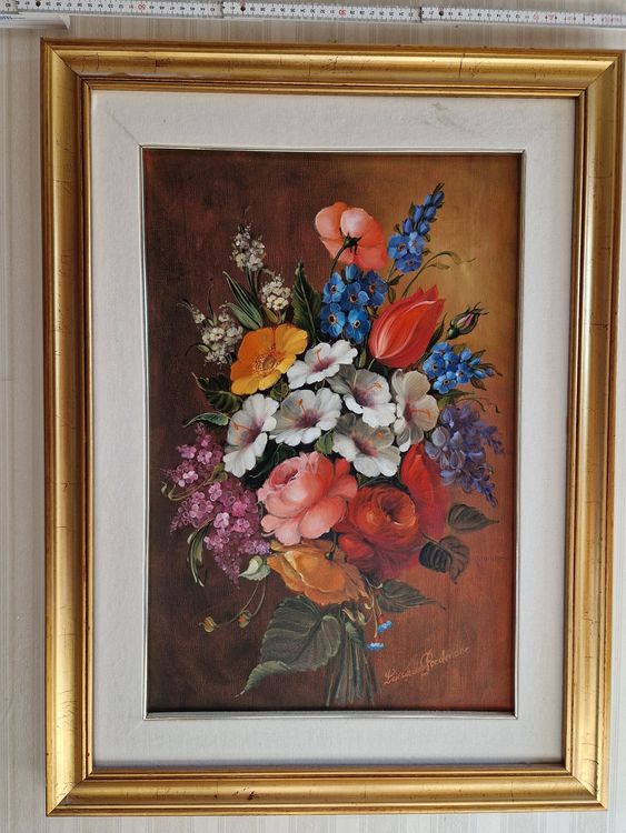 Druck von Ölgemälde Blumenstrauss schön gerahmt | Kaufen auf Ricardo