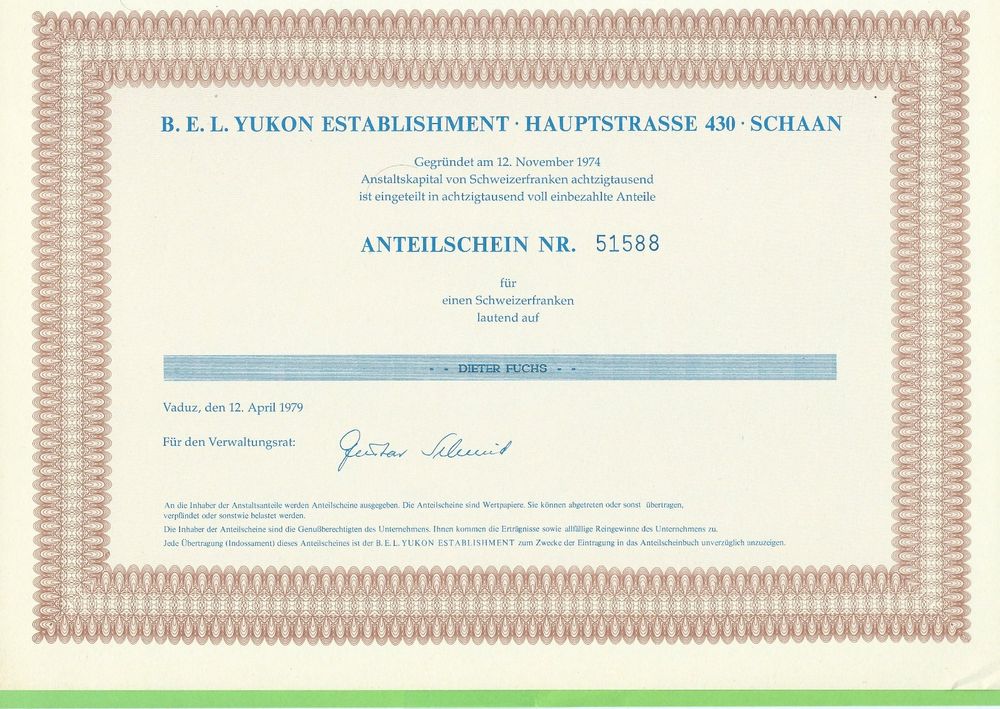B.E.L. Yukon Establishment, Schan, 1979 (Gebraucht) in Zürich für CHF 3 ...