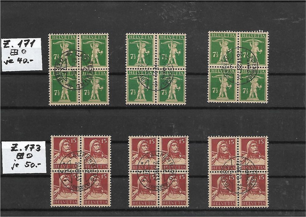 1927/28 : Tell und Tellknabe je 3 Viererblocks gestempelt (Gebraucht) in Reinach BL für CHF 5 ...