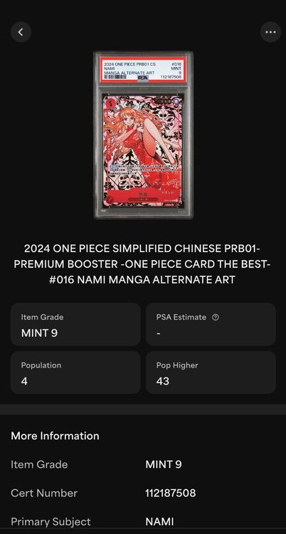 Nami Serialized 1st Anniversary One Piece CS PSA 9 “Error” (Gebraucht ...