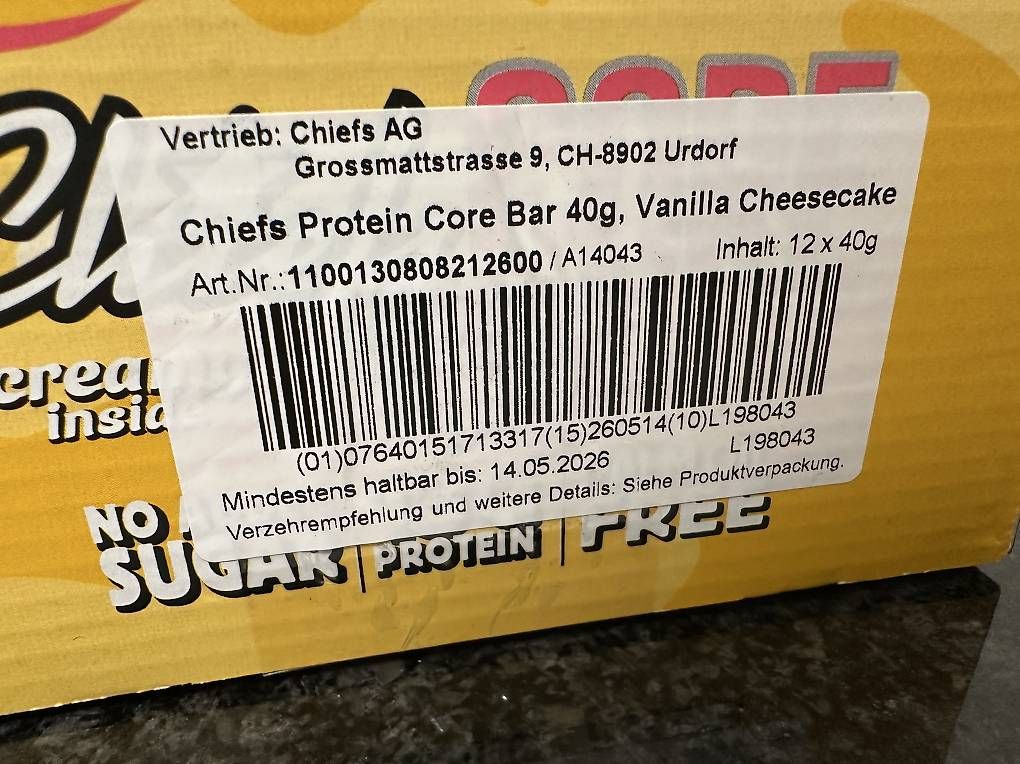 Chiefs Protein Core Bars. Vanilla Cheesecake (12×40 g) (Gebraucht) in ...