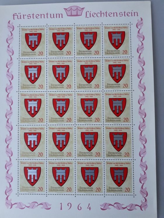 4 Briefmarkenbogen Fürstentum Lichtenstein 1964 (Neu (gemäss Beschreibung)) in Seewen SZ für CHF ...