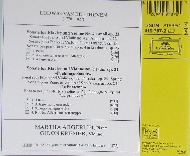 Beethoven - Violinsonaten Nr. 4 & 5 (Kremer / Argerich) (Gebraucht) in Grüningen für CHF 4 – mit ...